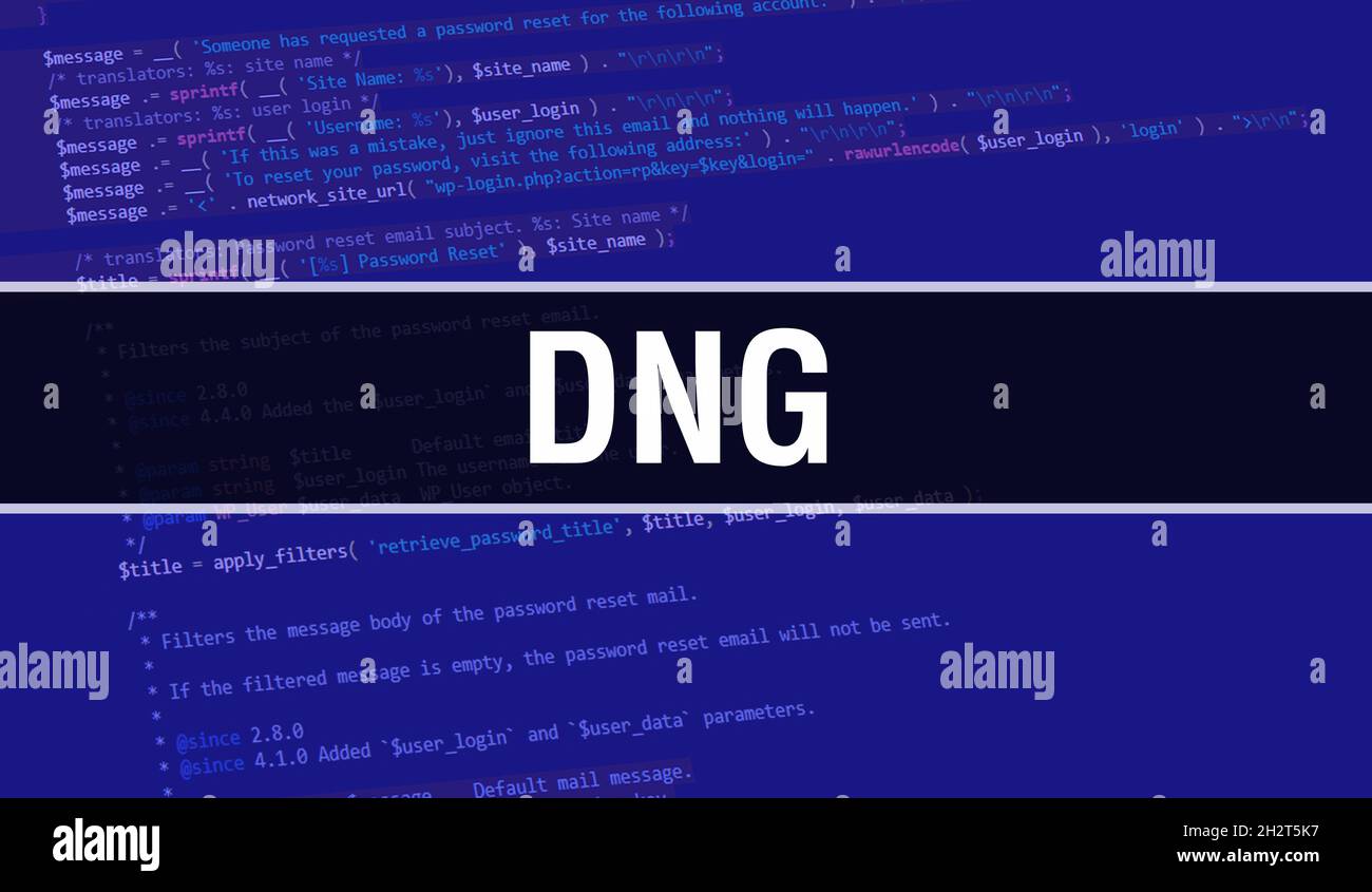 DNG concept with Random Parts of Program Code.DNG text written on ...