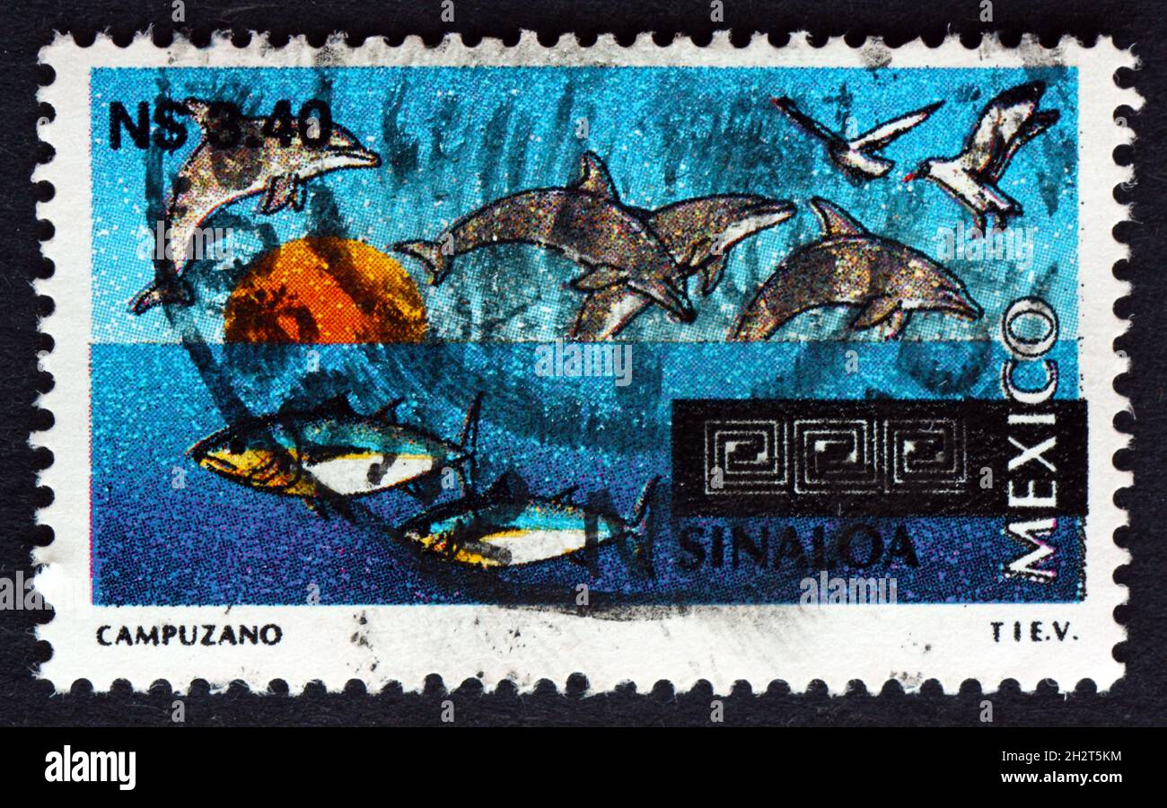 MEXICO - CIRCA 1996: a stamp printed in Mexico shows Sinaloa, dolphins ...