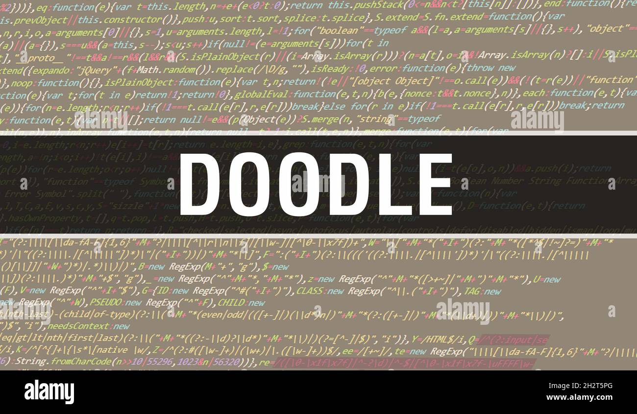 Doodle text written on Programming code abstract technology background ...