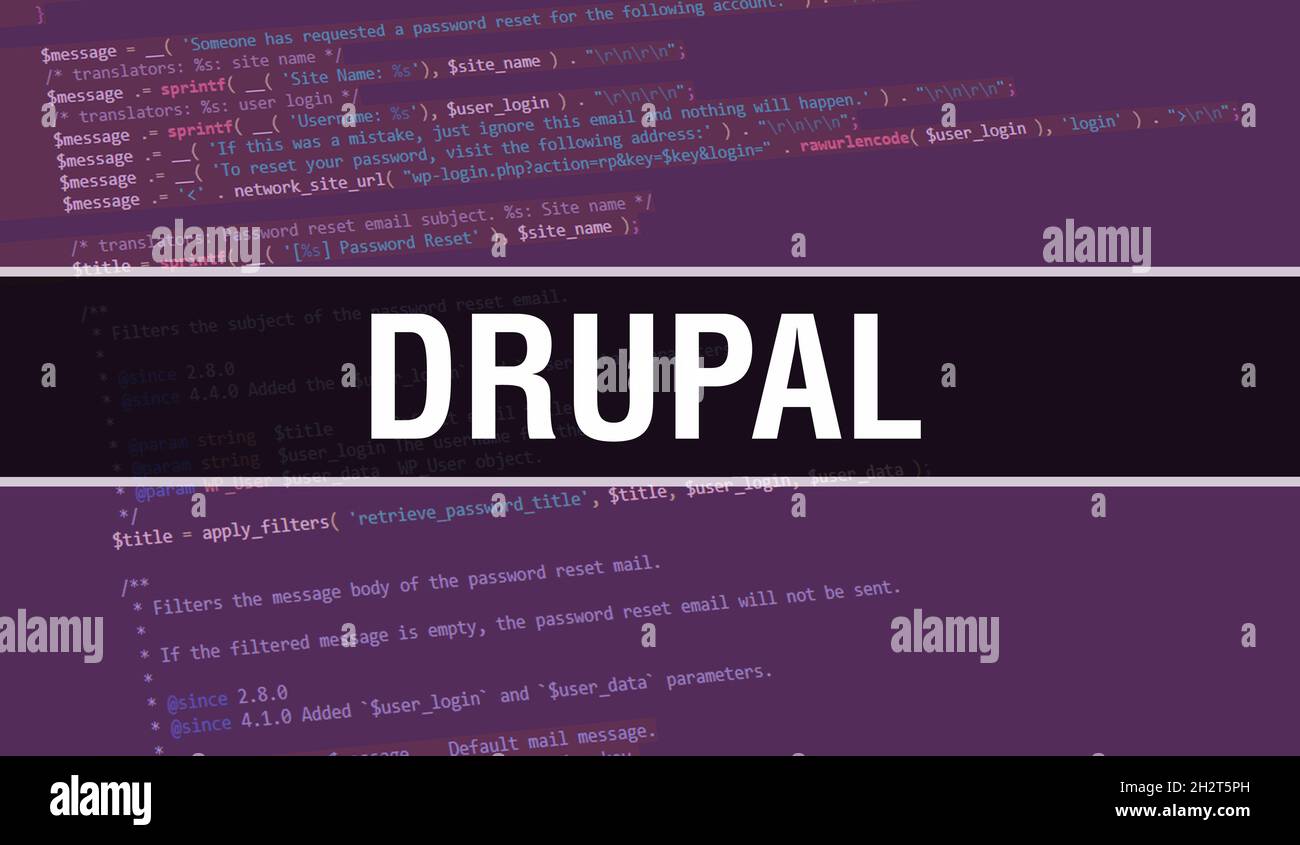Drupal Concept With Random Parts Of Program Codedrupal Text Written On 1312