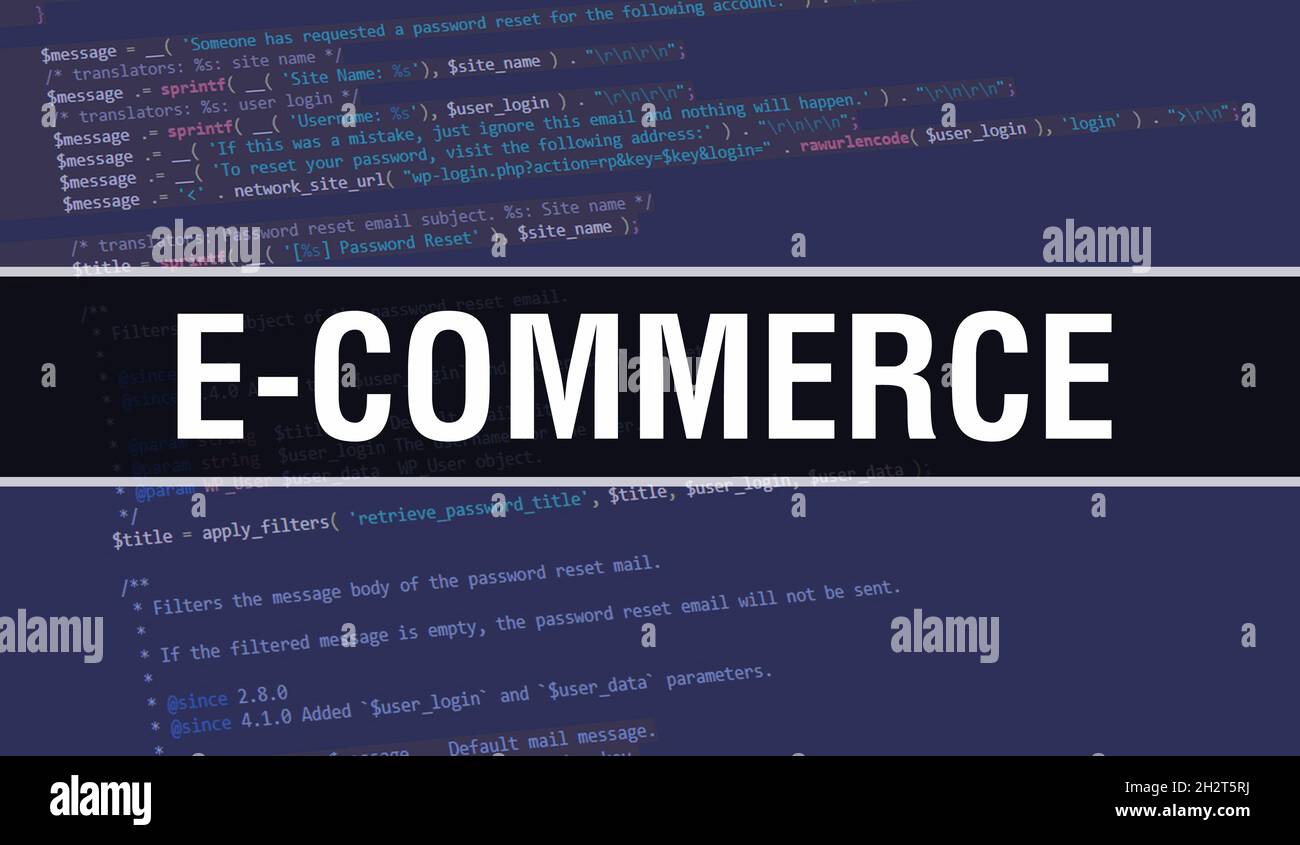 E-commerce concept with Random Parts of Program Code.E-commerce text ...