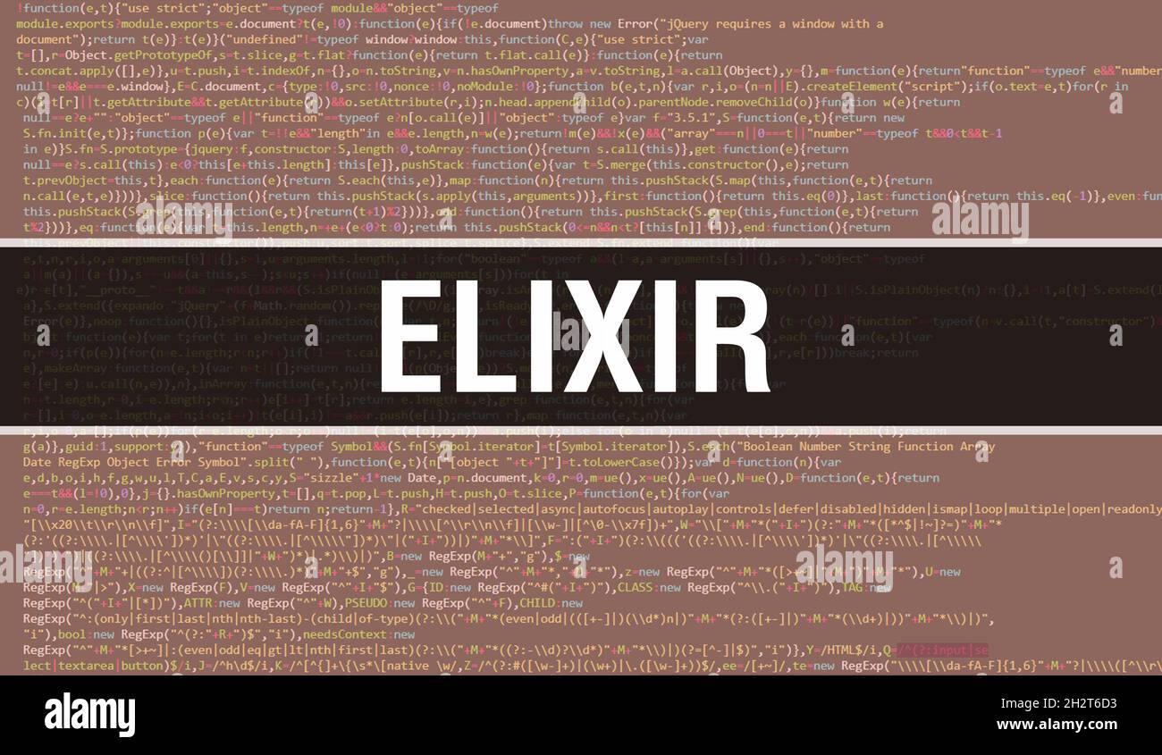 Elixir concept illustration using code for developing programs and app. Elixir website code with ...
