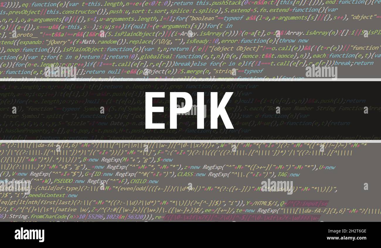 Epik text written on Programming code abstract technology background of ...
