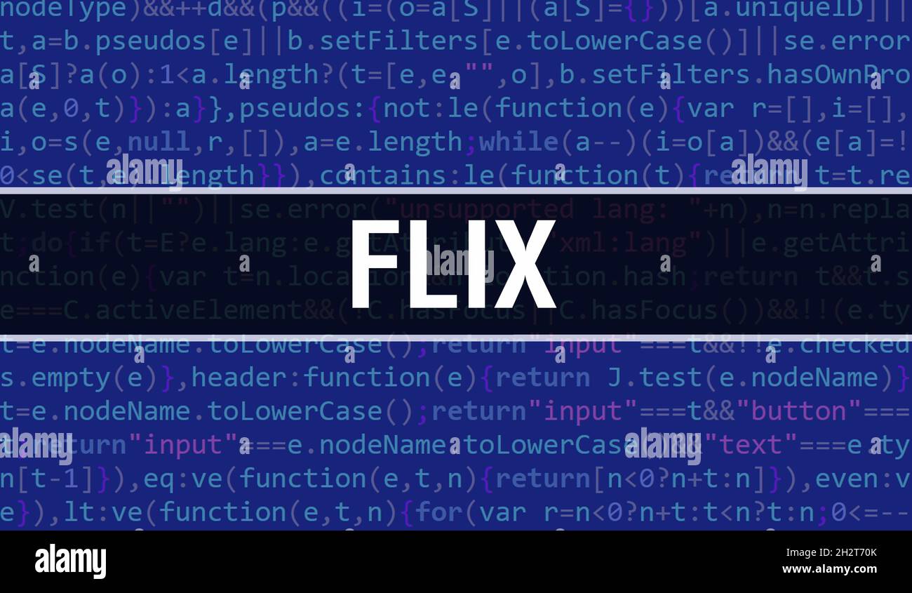 Flix text written on Programming code abstract technology background of ...