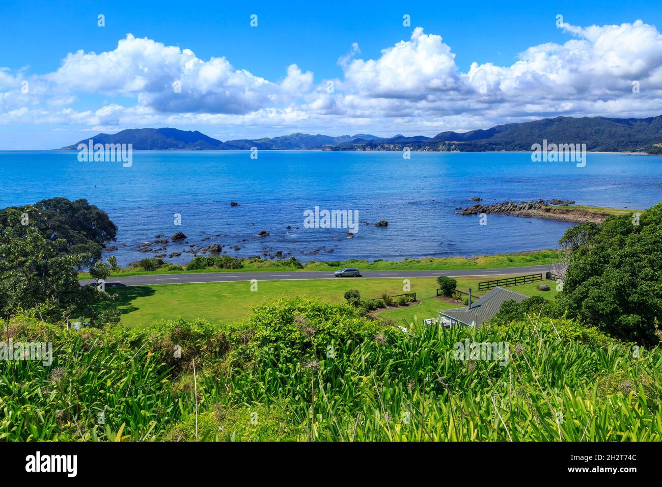 View of Cape Runaway, the far eastern end of the Bay of Plenty, New ...