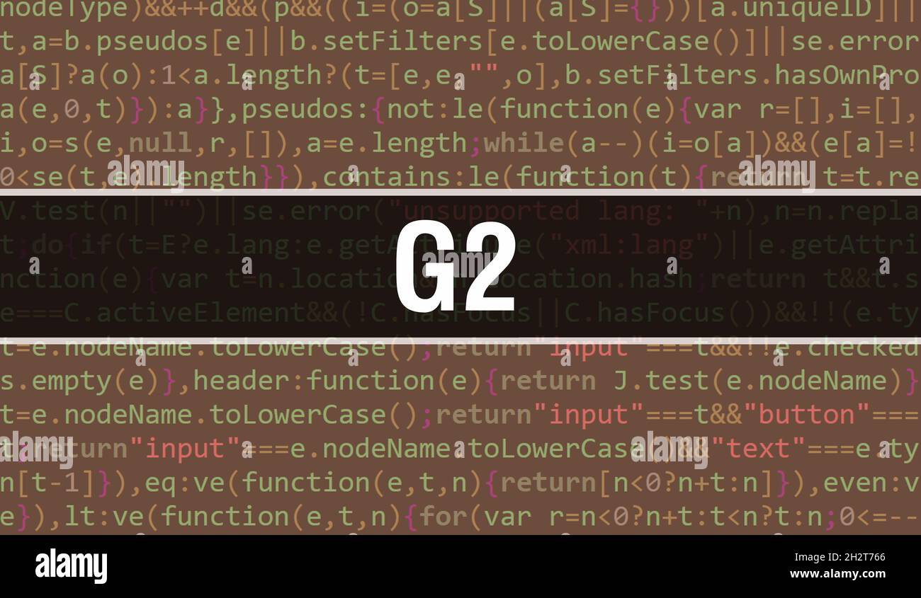 G2 text written on Programming code abstract technology background of ...