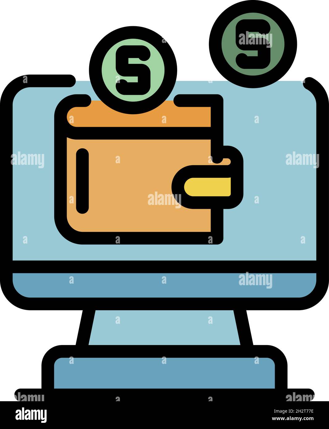 Monitor money wallet icon. Outline monitor money wallet vector icon ...