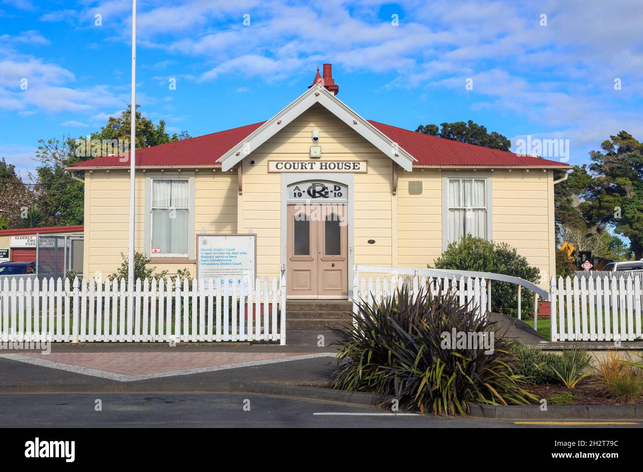 The small, historic courthouse in Opotiki, New Zealand, built in 1910 ...