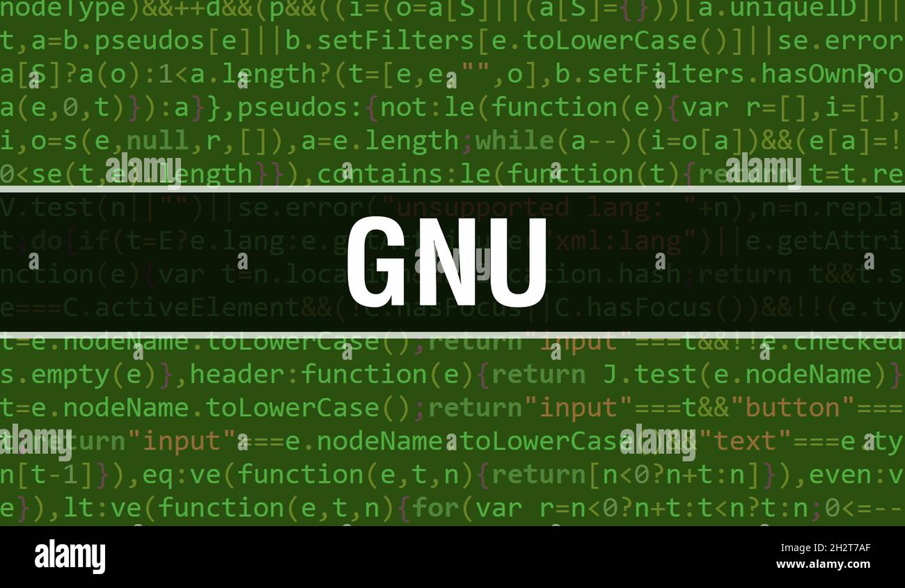 GNU text written on Programming code abstract technology background of ...