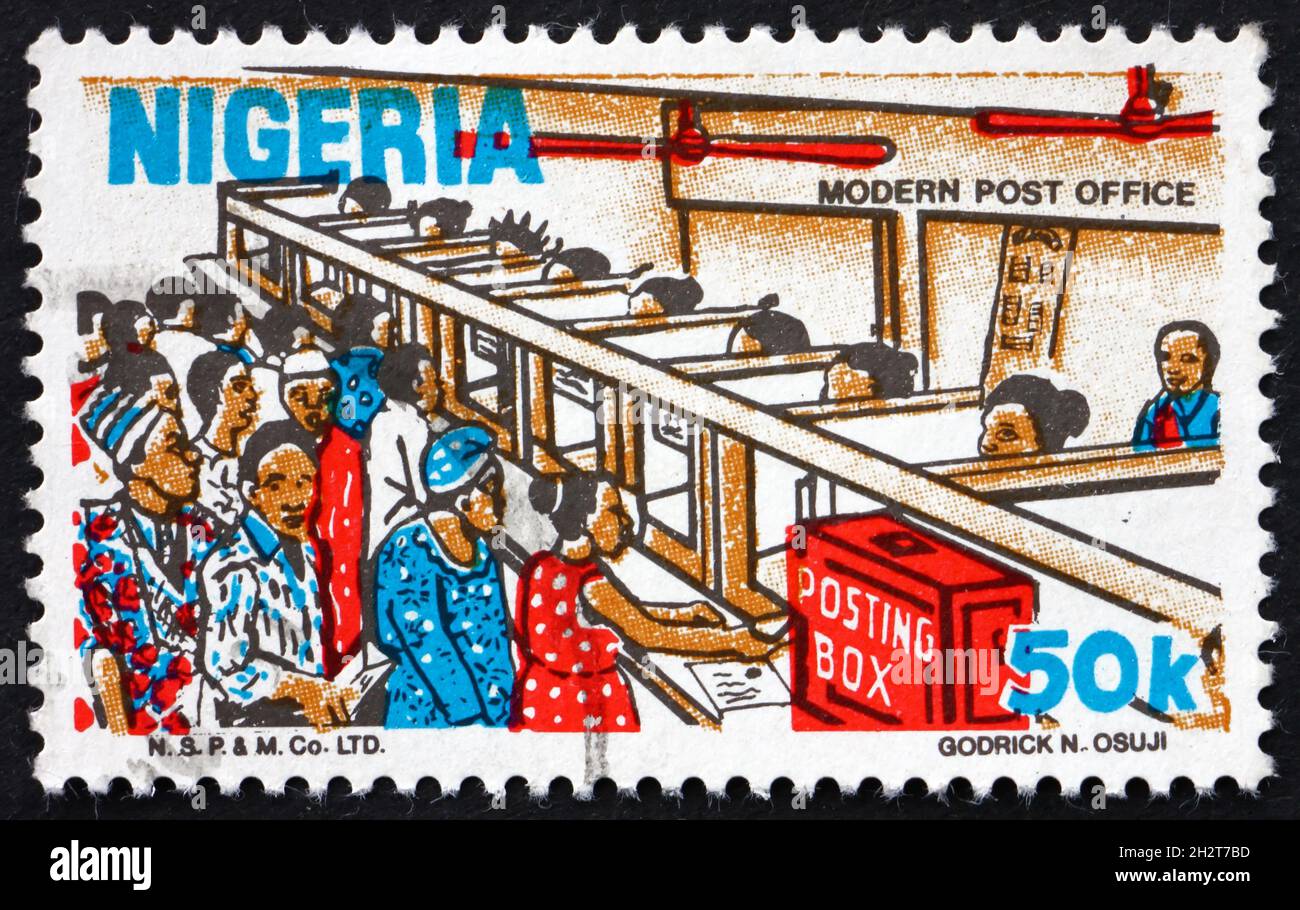 NIGERIA - CIRCA 1986: a stamp printed in Nigeria shows Modern post ...