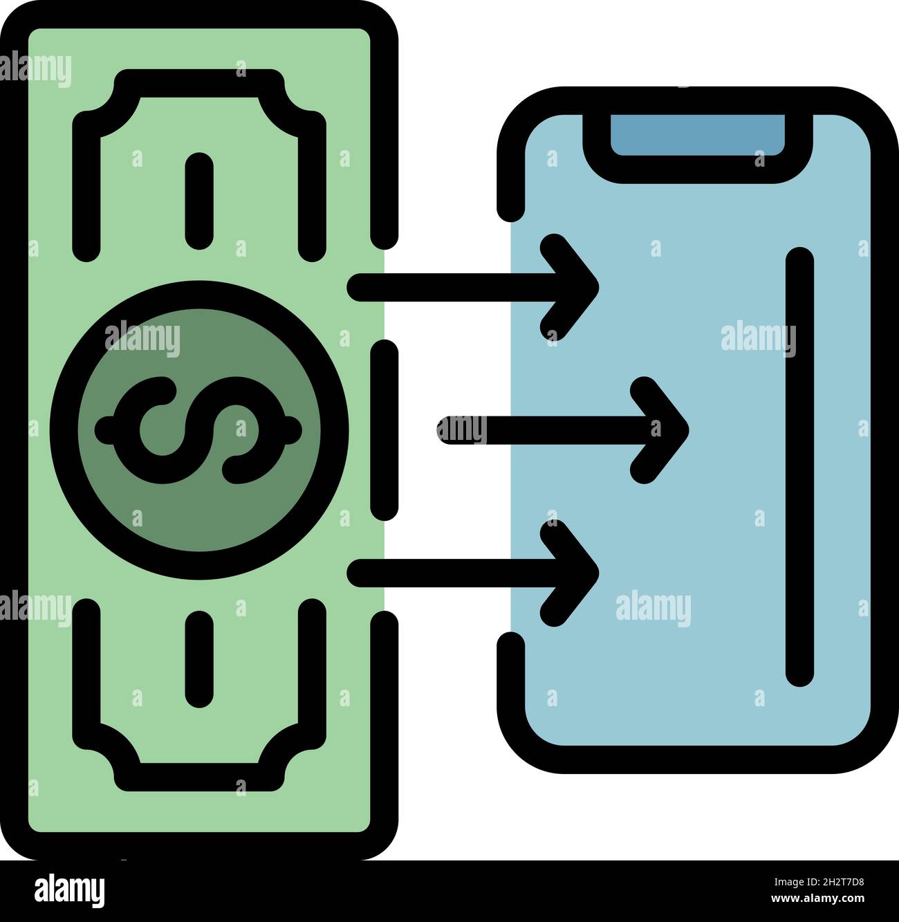 Cash on smartphone icon. Outline cash on smartphone vector icon color ...