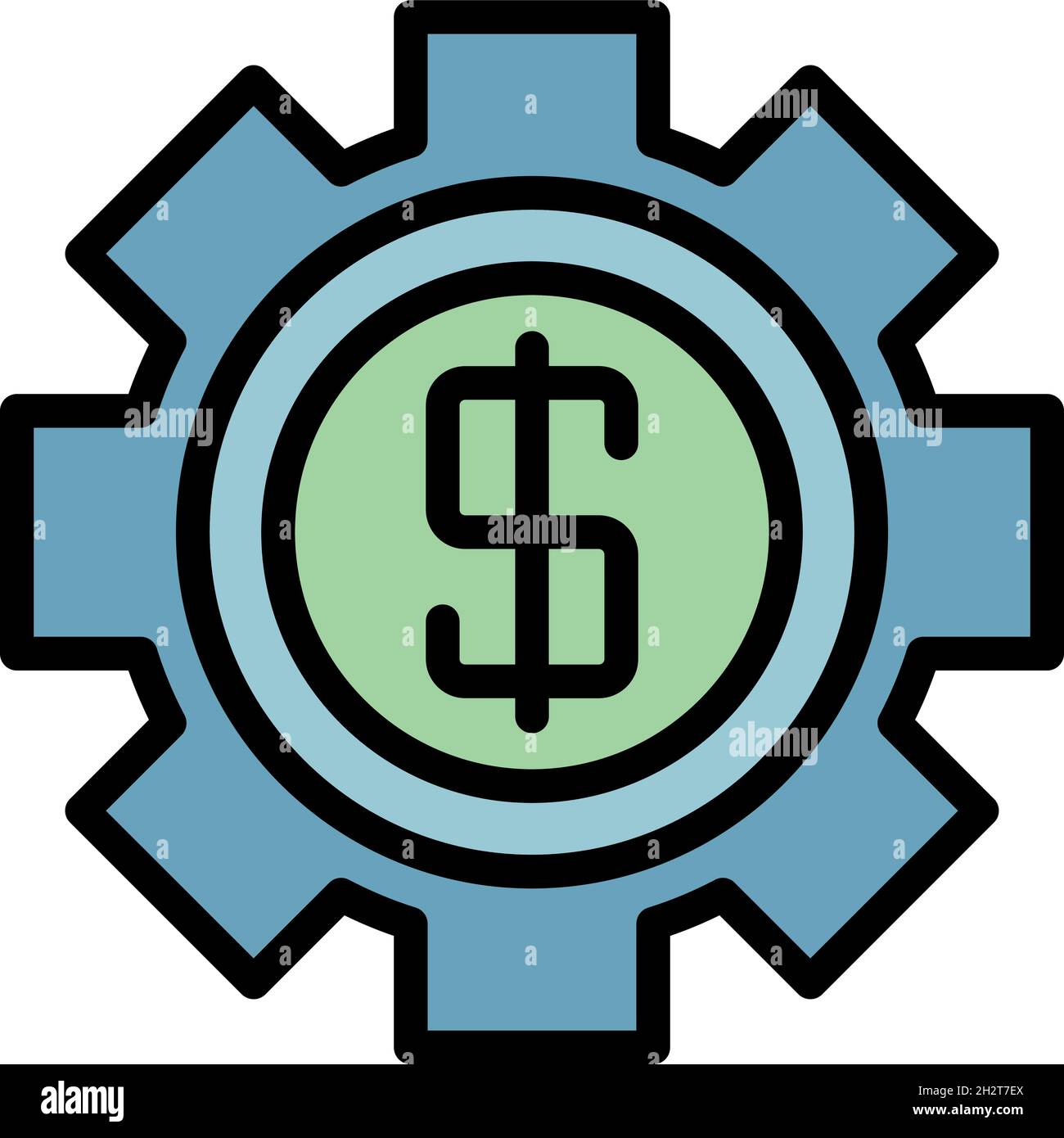 Money gear icon. Outline money gear vector icon color flat isolated ...