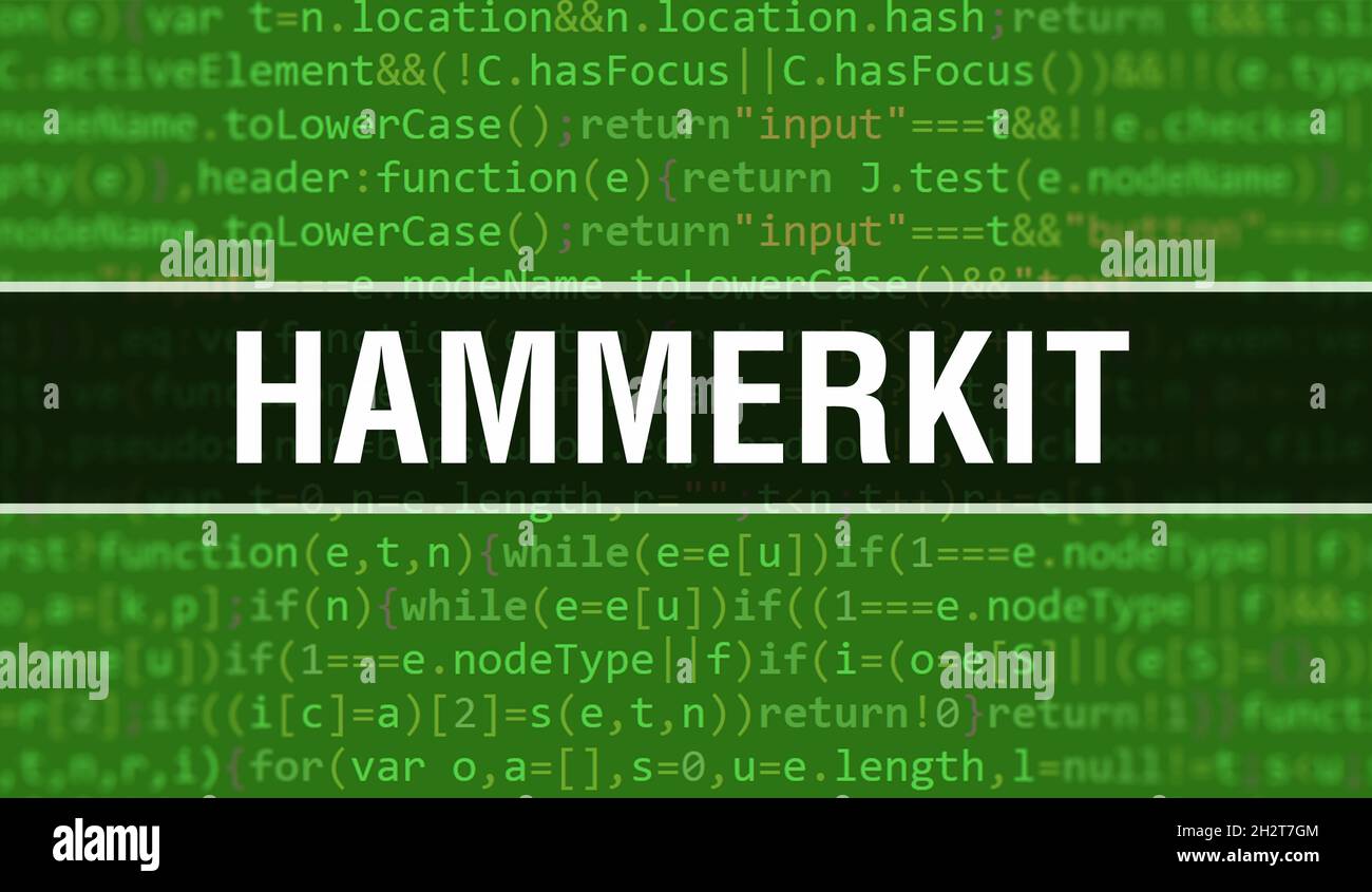 Hammerkit text written on Programming code abstract technology ...
