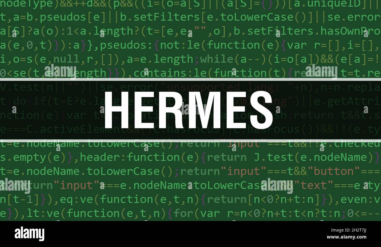Hermes concept with Random Parts of Program Code.Hermes text written on ...
