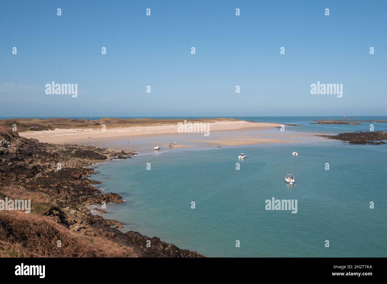 View over stunning shell beach on Herm Island, Guernsey Stock Photo - Alamy