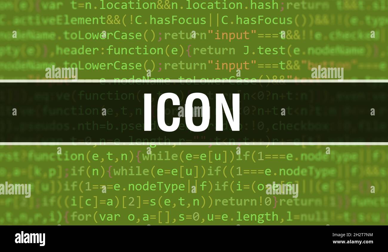 Icon text written on Programming code abstract technology background of ...