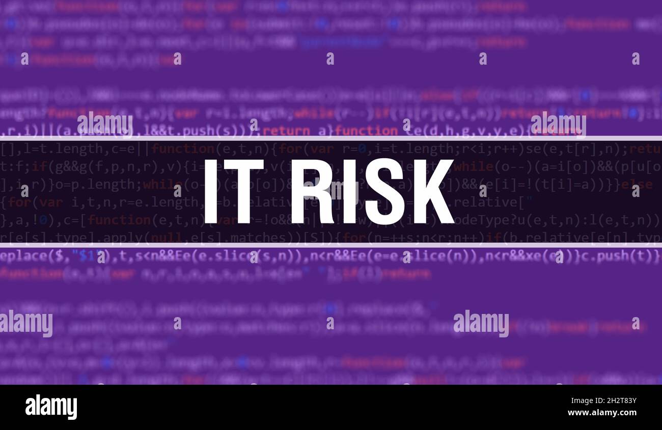 IT risk text written on Programming code abstract technology background ...