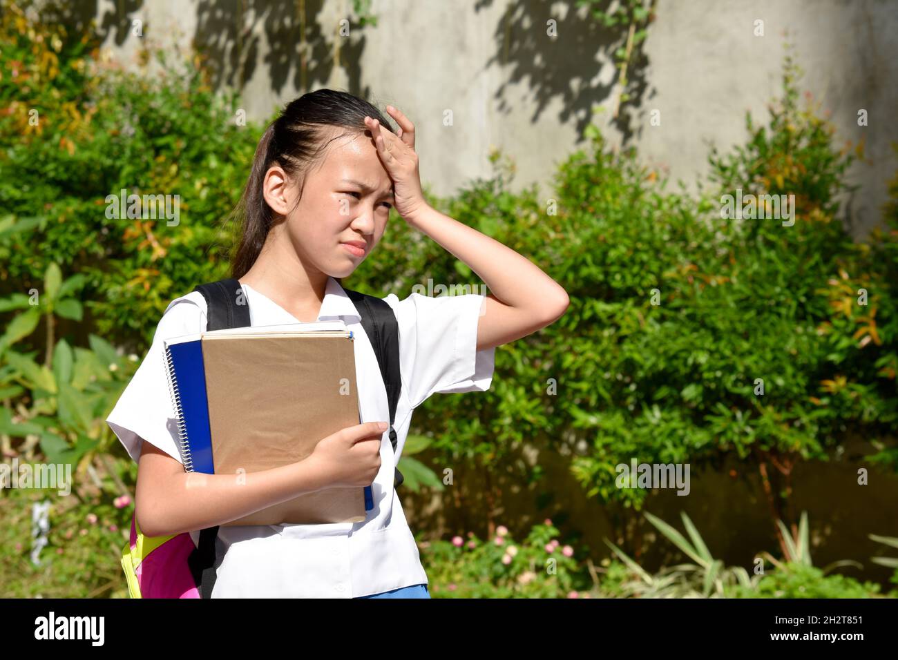 Girl Student And Confusion With School Books Stock Photo - Alamy
