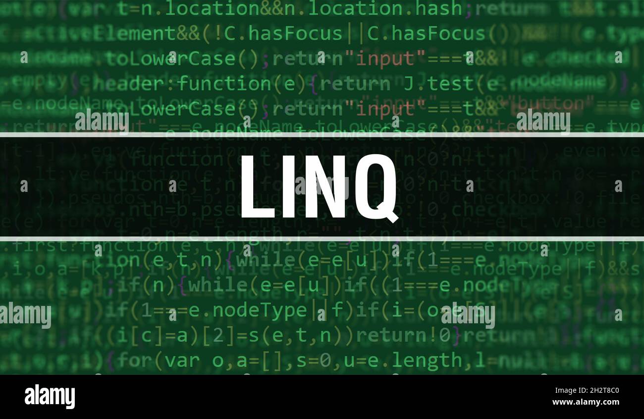 LINQ text written on Programming code abstract technology background of ...