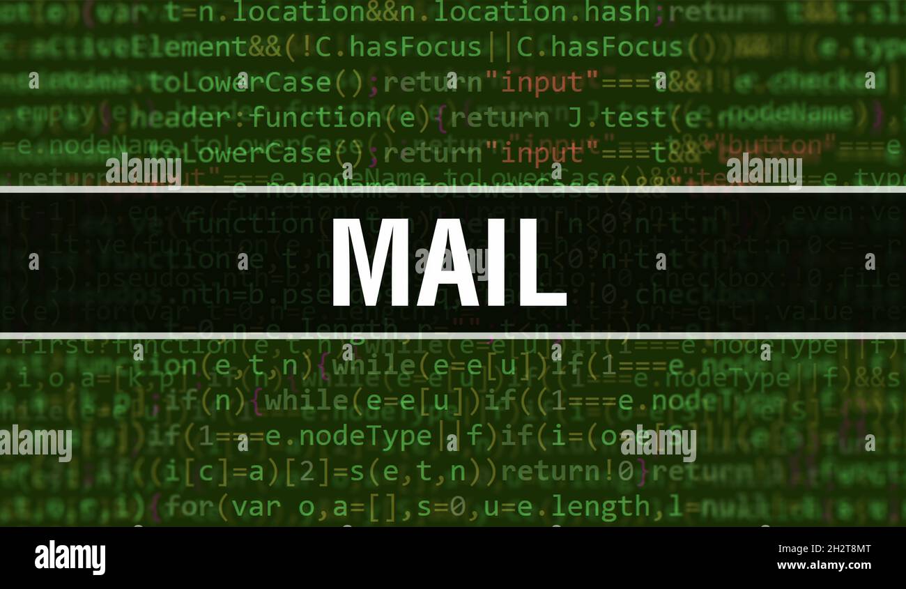 Mail text written on Programming code abstract technology background of ...