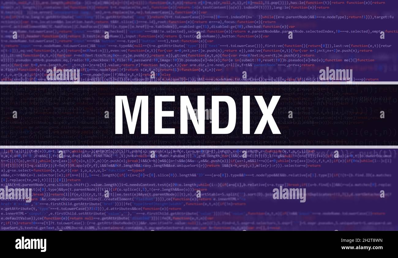 Mendix concept with Random Parts of Program Code.Mendix text written on ...