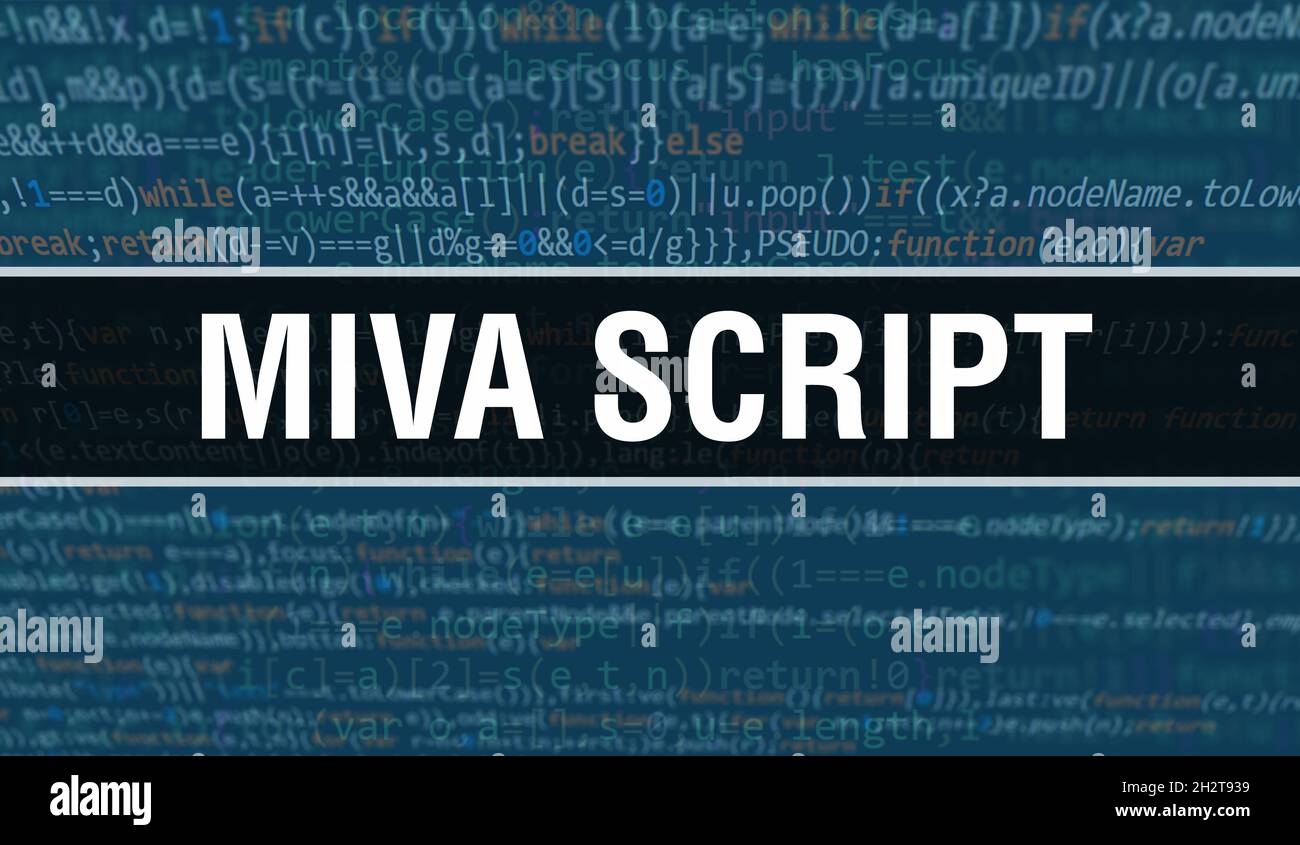 MIVA Script with Digital java code text. MIVA Script and Computer software coding vector concept ...