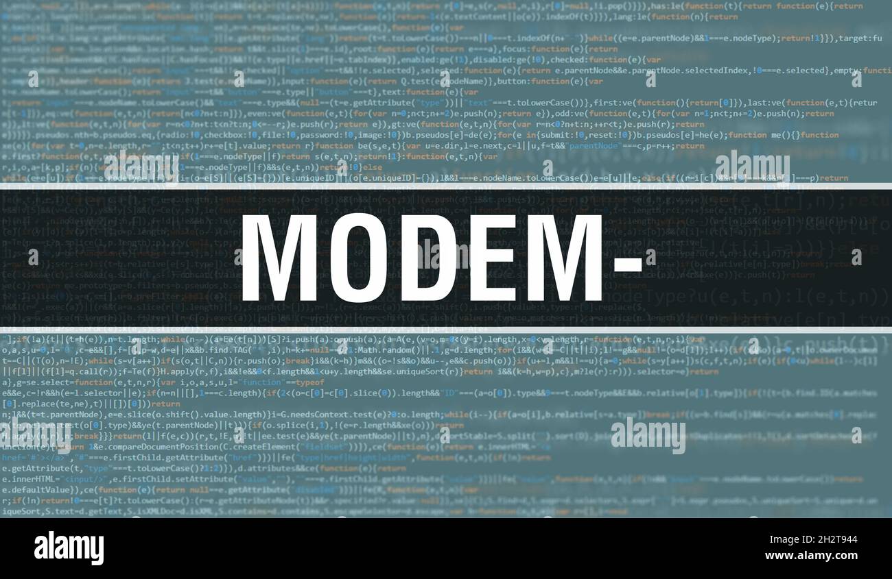 Modem- concept with Random Parts of Program Code.Modem- text written on ...