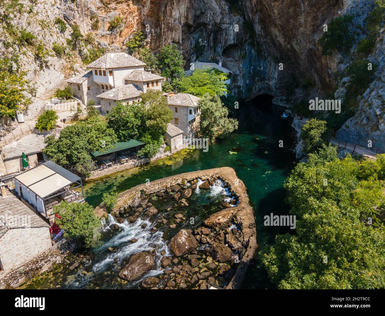 An aerial view of beautiful Vrelo Bune natural and architectural ...