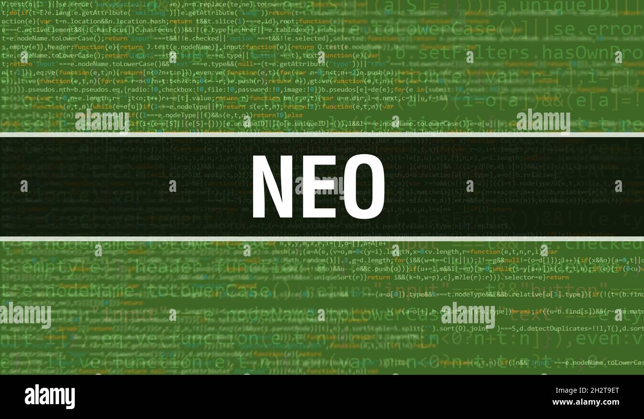 Neo text written on Programming code abstract technology background of software developer and ...