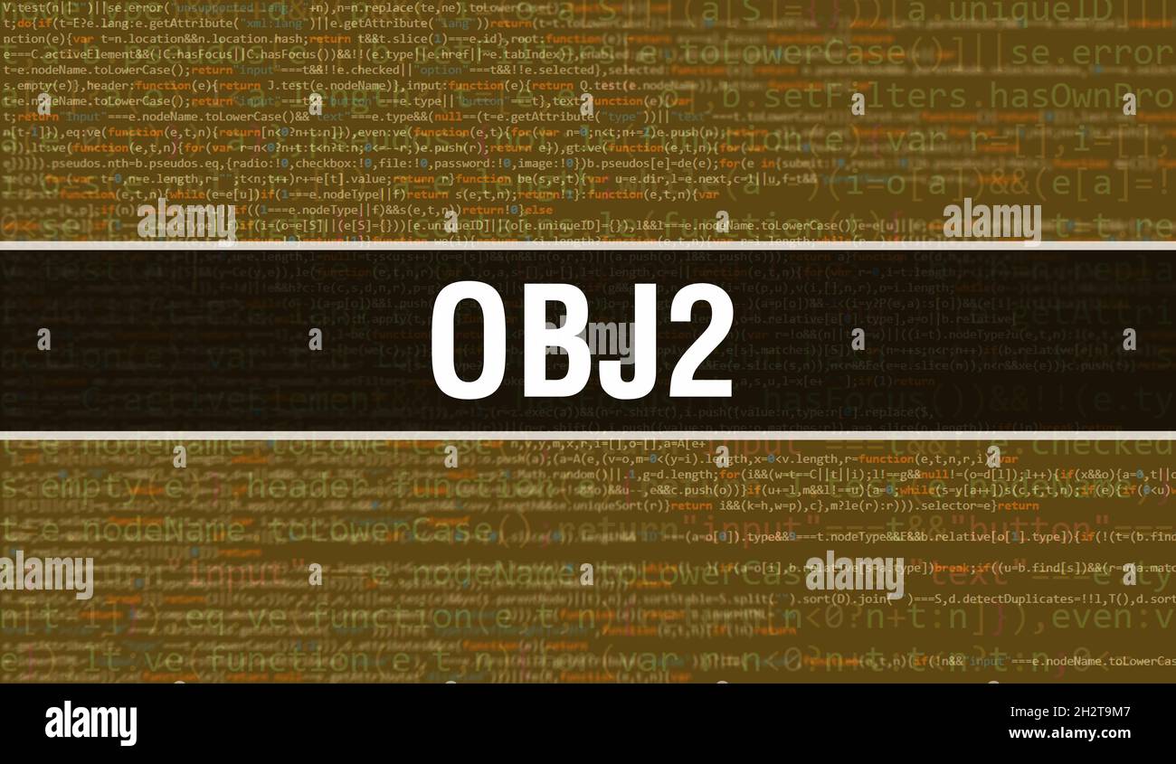 OBJ2 text written on Programming code abstract technology background of ...