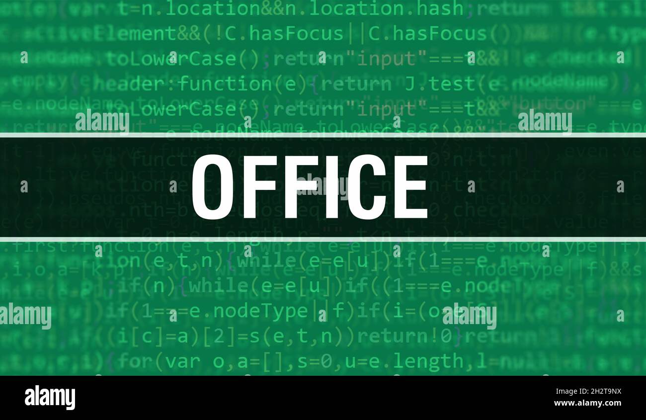 Office concept with Random Parts of Program Code.Office text written on ...