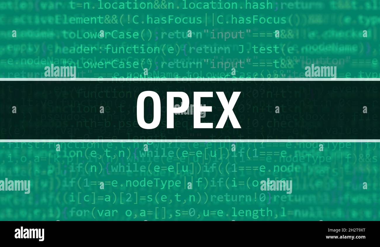 OpEx concept with Random Parts of Program Code.OpEx text written on ...