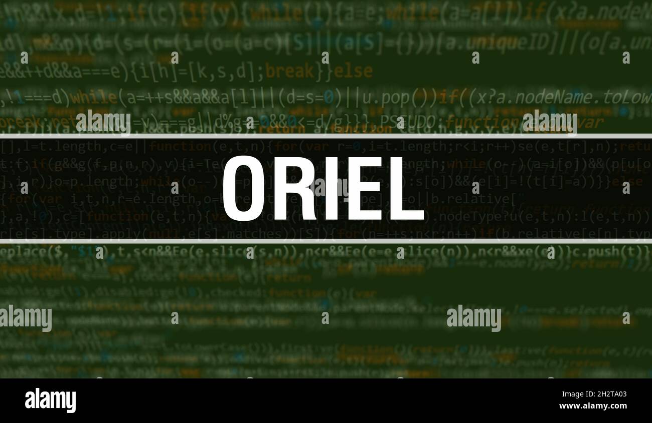 Oriel text written on Programming code abstract technology background ...
