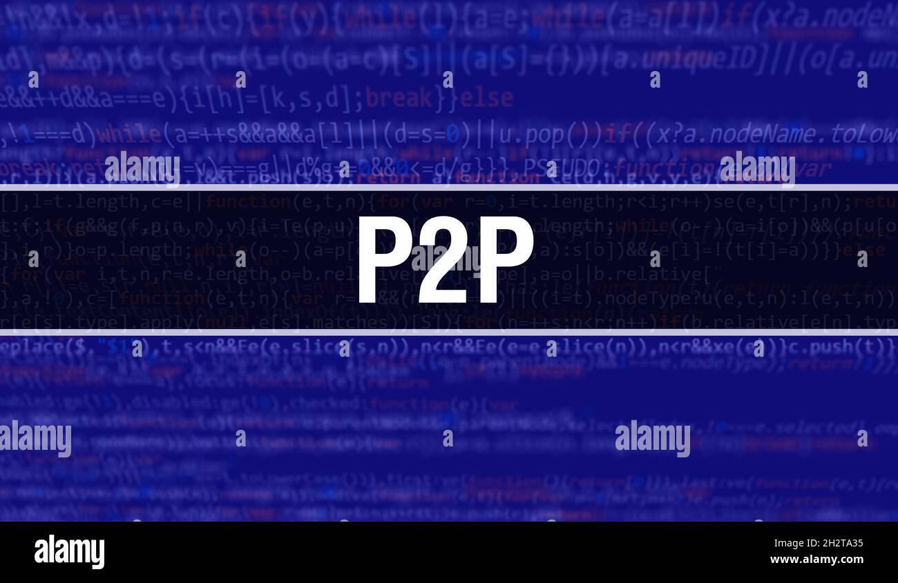 P2P text written on Programming code abstract technology background of ...
