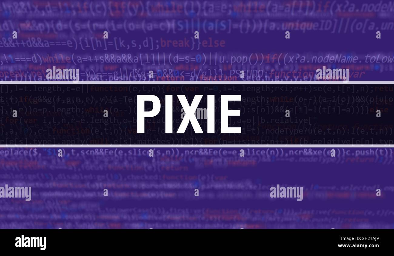 Pixie text written on Programming code abstract technology background ...