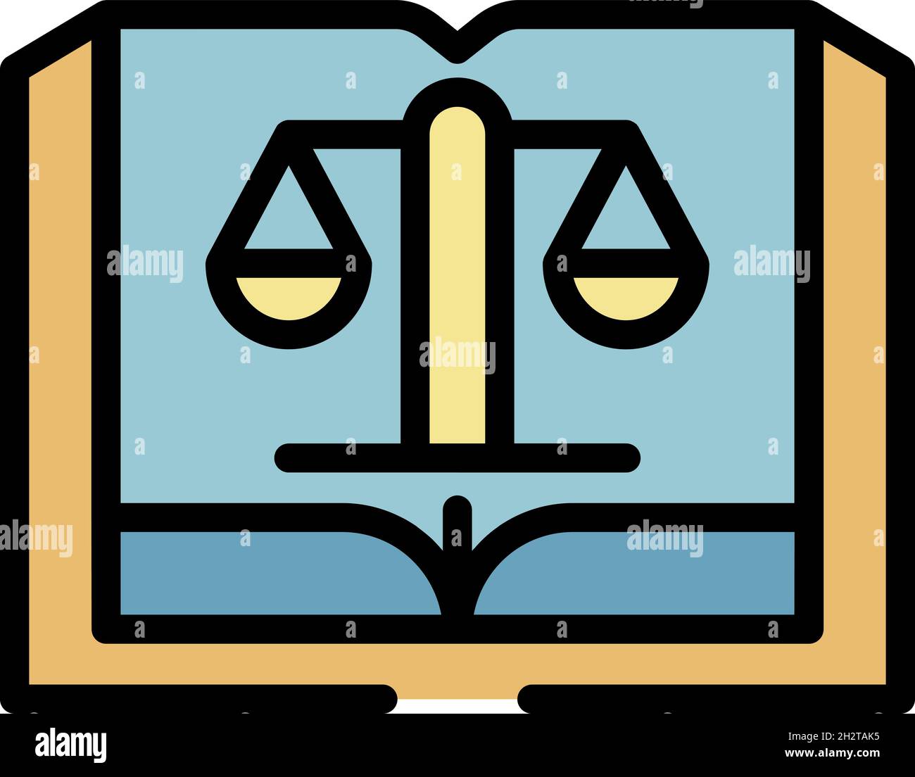 Open book and scales icon. Outline open book and scales vector icon ...