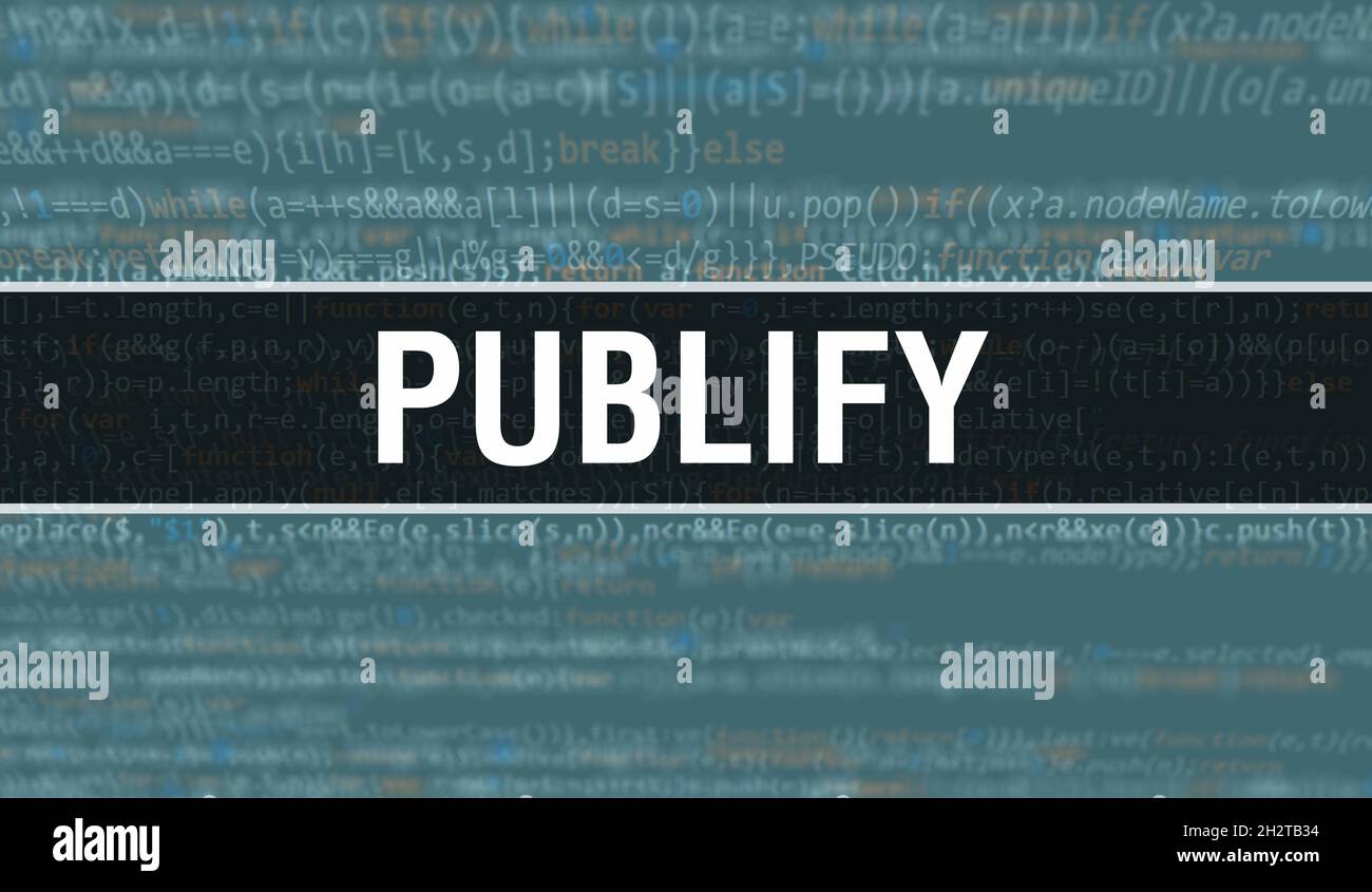Publify text written on Programming code abstract technology background ...