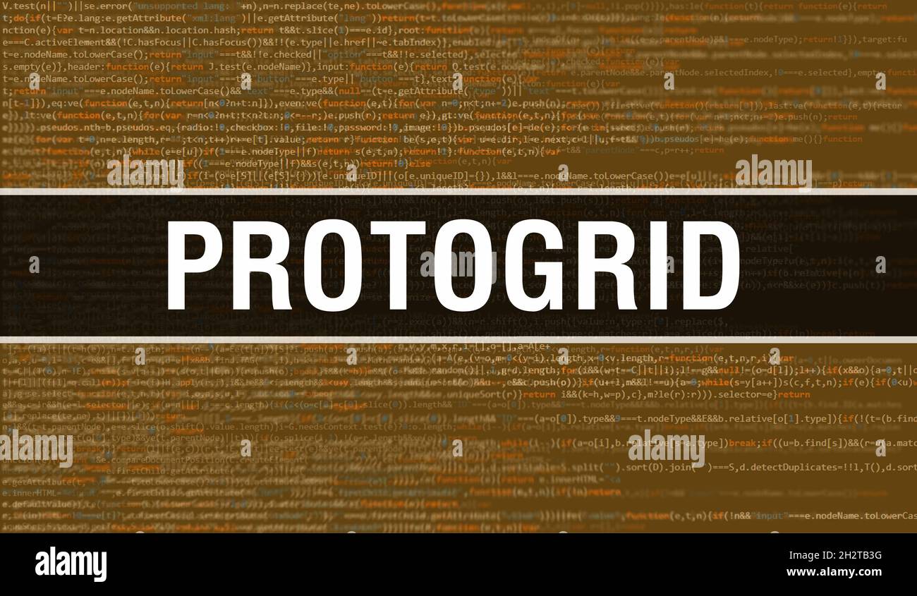 Protogrid concept with Random Parts of Program Code. Protogrid with Programming code abstract ...