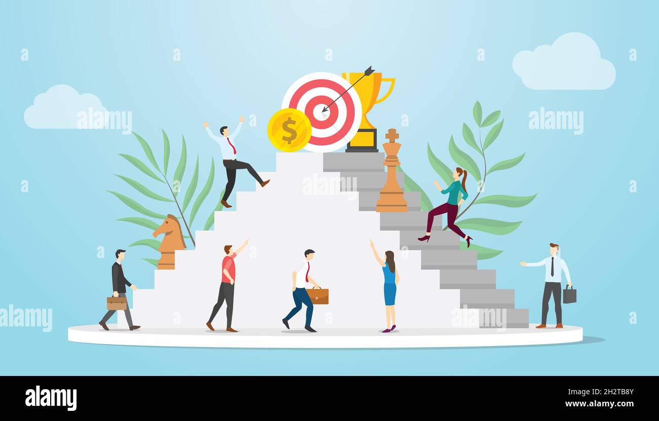self growth concept career with people compete to reach goals target ...