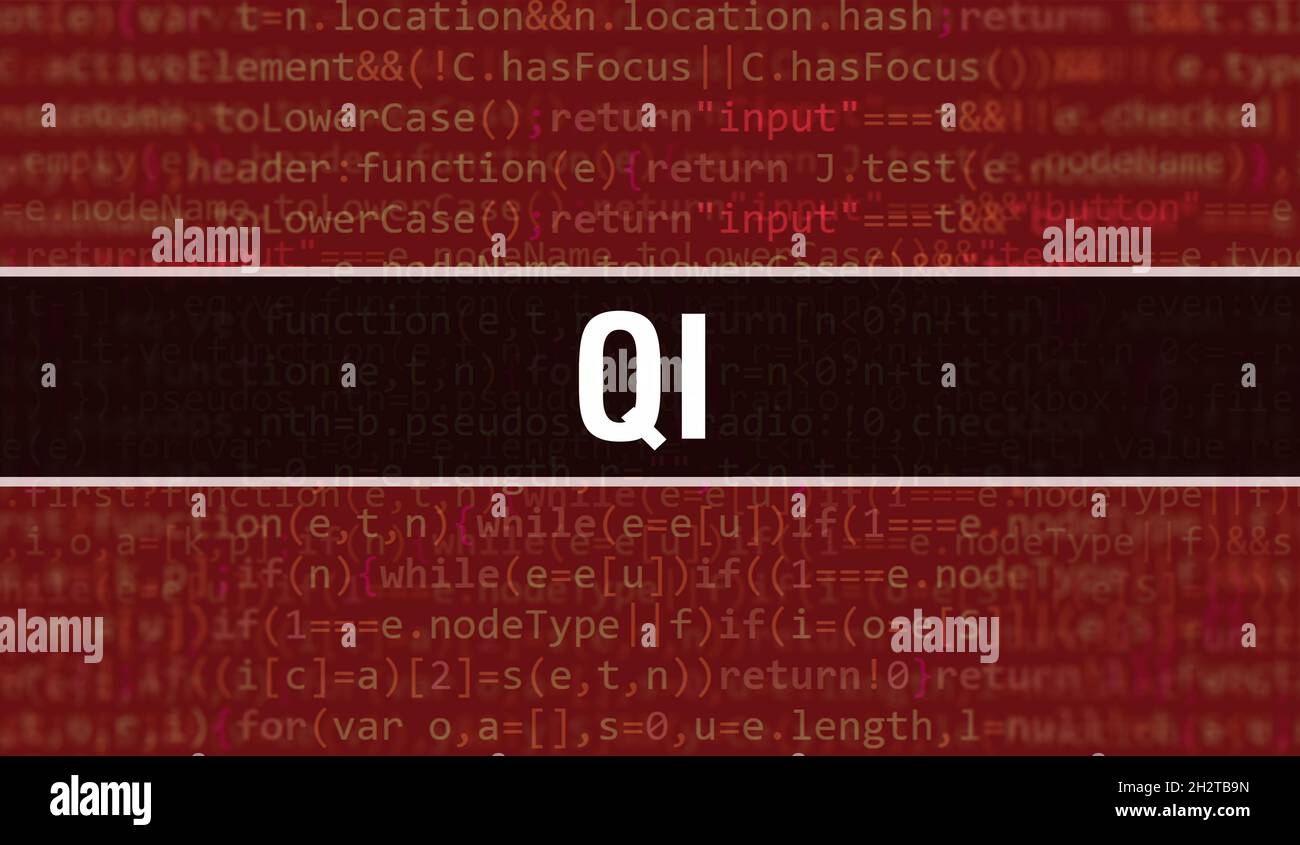 Qi concept with Random Parts of Program Code.Qi text written on ...