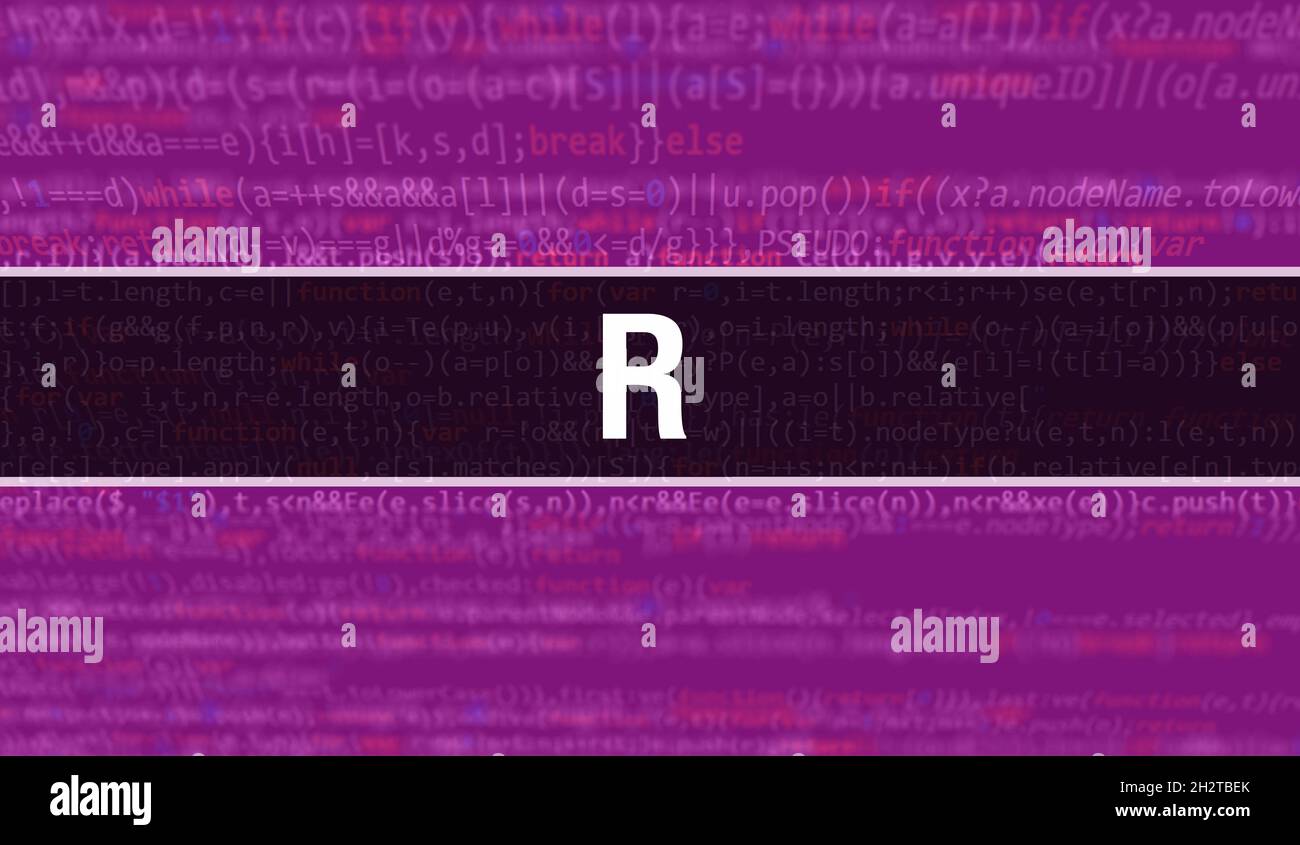 R text written on Programming code abstract technology background of ...