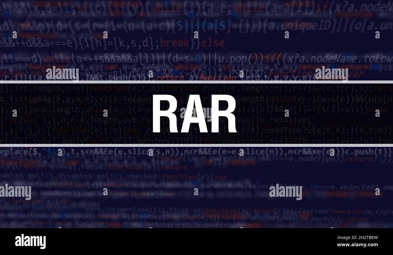 RAR text written on Programming code abstract technology background of ...