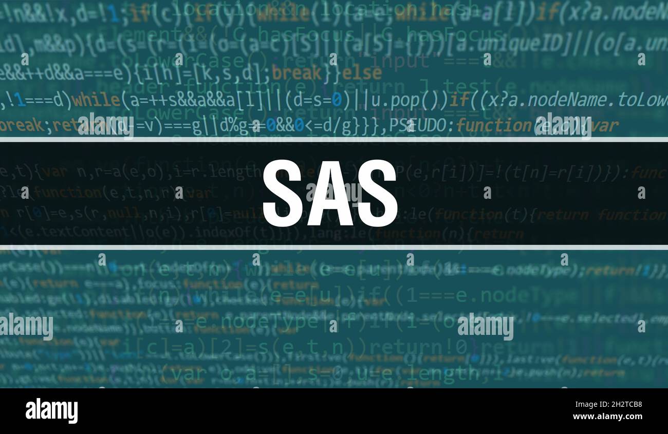 SAS concept illustration using code for developing programs and app. SAS website code with ...