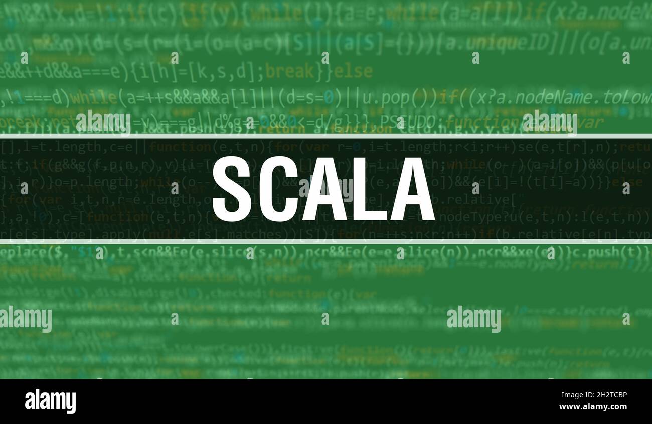 Scala text written on Programming code abstract technology background ...