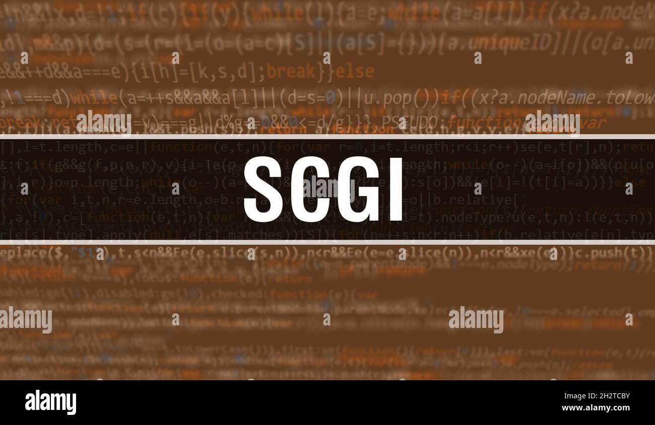 SCGI text written on Programming code abstract technology background of ...