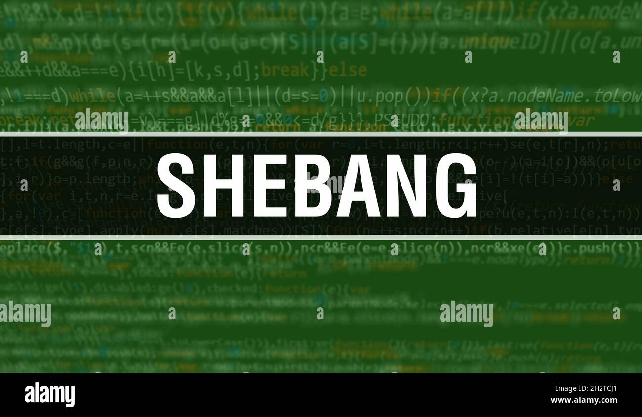 Shebang Text Written On Programming Code Abstract Technology Background Of Software Developer
