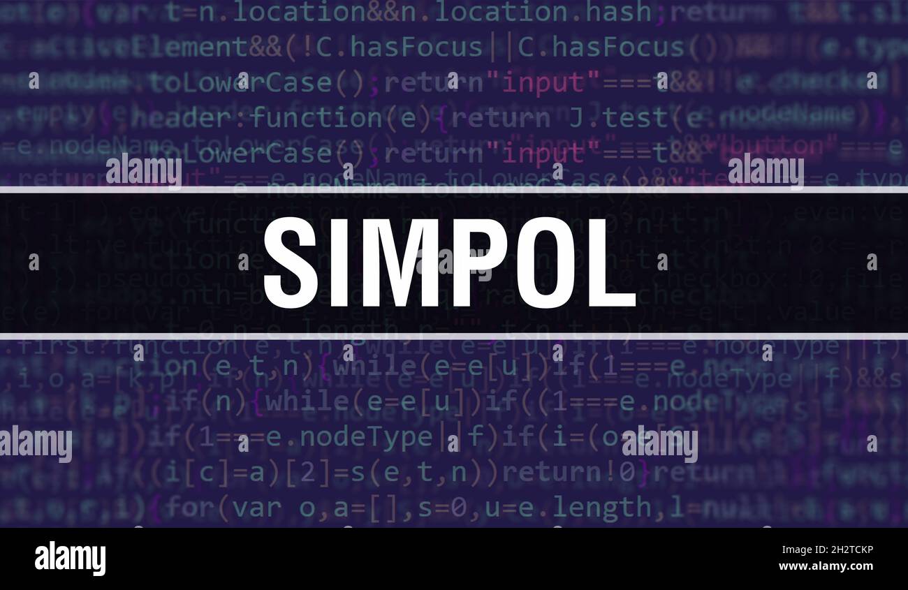 SIMPOL concept with Random Parts of Program Code.SIMPOL text written on ...