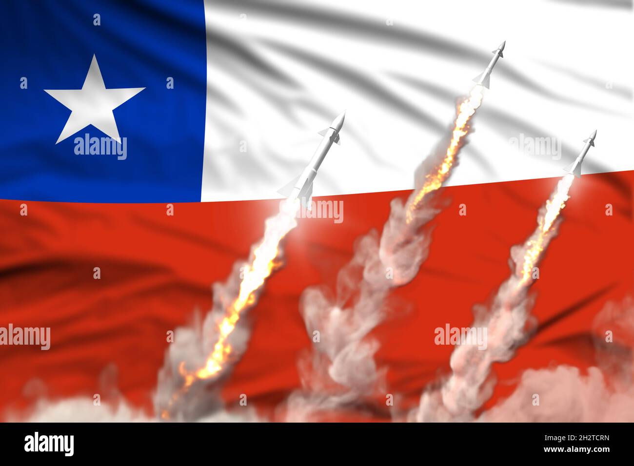 Modern strategic rocket forces concept on flag fabric background, Chile ...