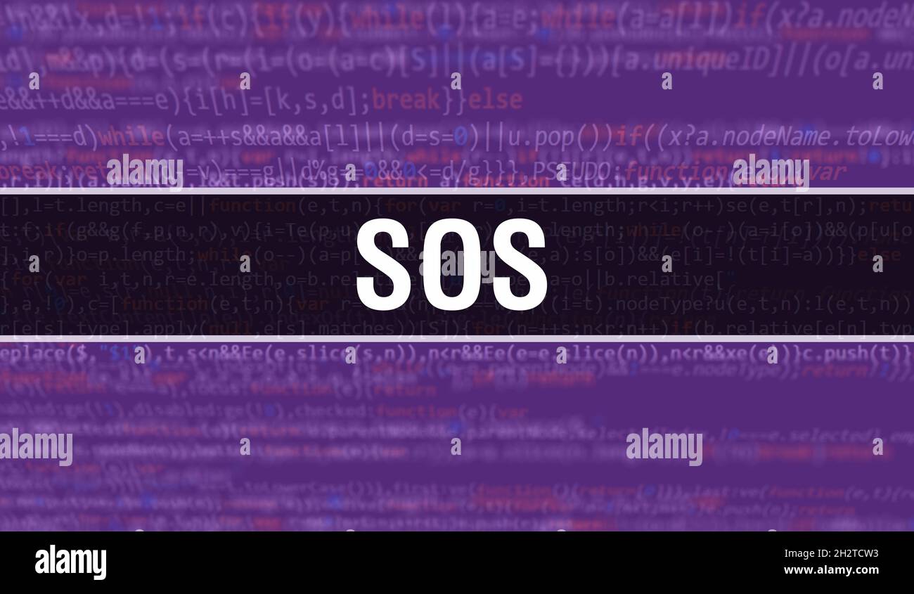SoS text written on Programming code abstract technology background of ...