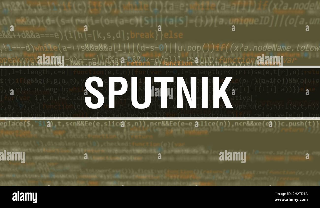 Sputnik text written on Programming code abstract technology background ...